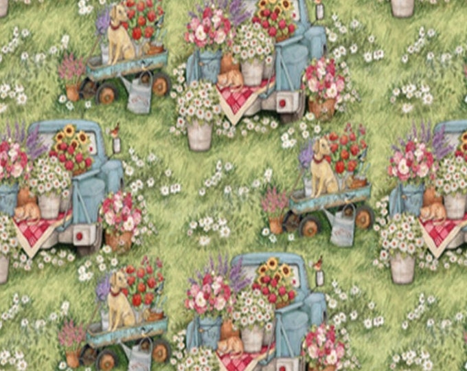 Susan Winget Vintage Blue Truck Fabric by the Yard. Quilt Cotton Fabric ...