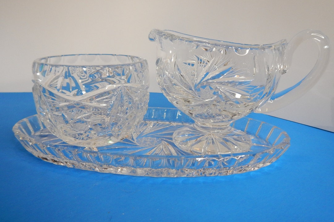 Vintage Crystal Creamer Sugar Plate Set of 3 Items - Etsy
