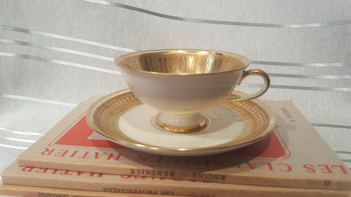 Vintage Furstenberg Teacup and Saucer Gold and Cream Porcelain - Etsy