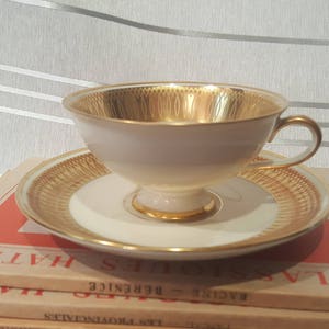 Vintage Furstenberg Teacup and Saucer Gold and Cream Porcelain - Etsy