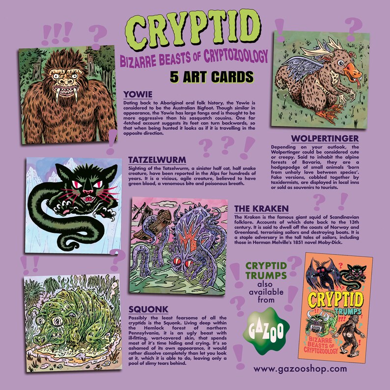 CRYPTIDS Set of 5 Mini-poster Cards SET 2 the Kraken the - Etsy UK