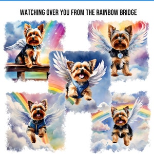 Rainbow Bridge Dog Yorkie Angels, Digital AI Clipart, Yorkie Memorial ...