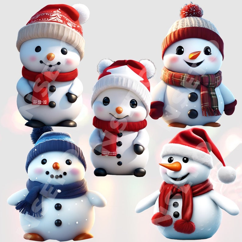 Chibi Snowman Clip Art, With Transparent Background. Bundle of 20 PNG ...