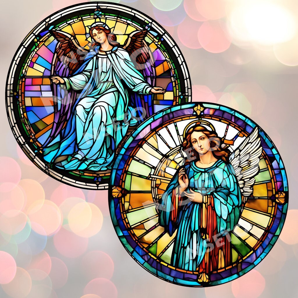 10 Angels Clipart Featuring Round Stained Glass Designs. Round - Etsy
