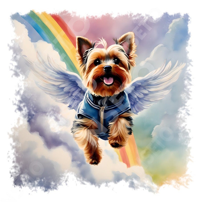 Rainbow Bridge Dog Yorkie Angels, Digital AI Clipart, Yorkie Memorial ...