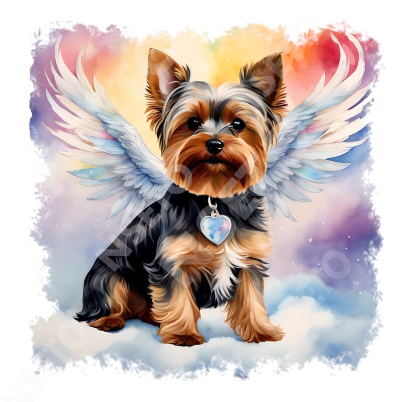 Rainbow Bridge Dog Yorkie Angels, Digital AI Clipart, Yorkie Memorial ...