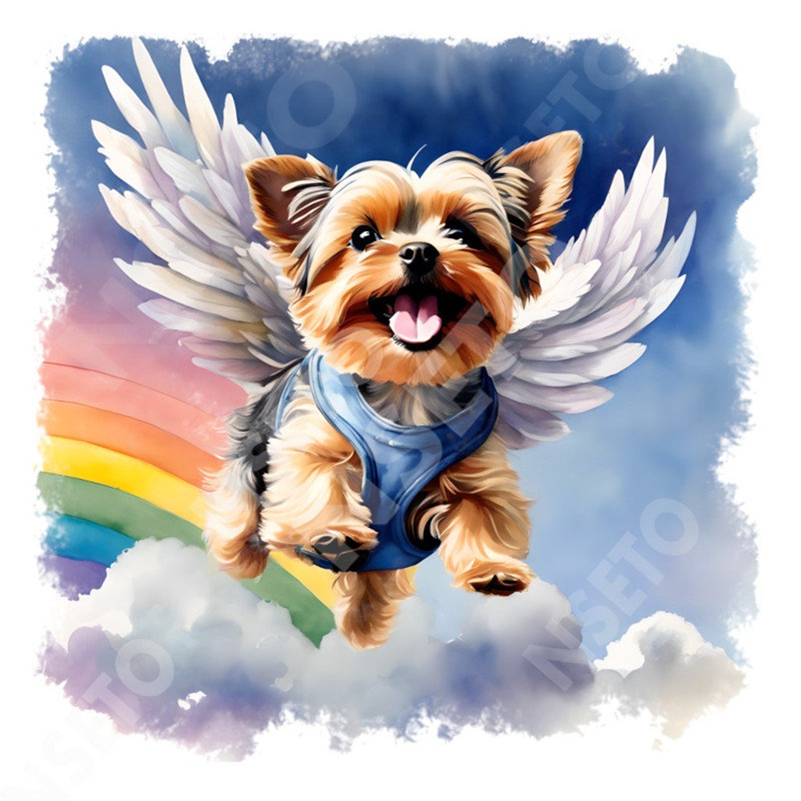 Rainbow Bridge Dog Yorkie Angels, Digital AI Clipart, Yorkie Memorial ...