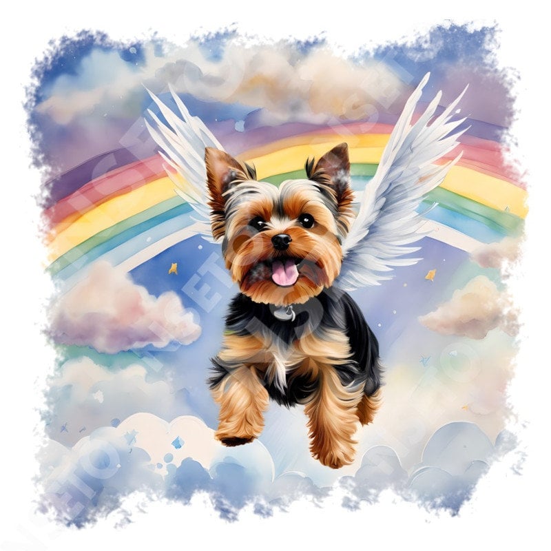 Rainbow Bridge Dog Yorkie Angels, Digital AI Clipart, Yorkie Memorial ...