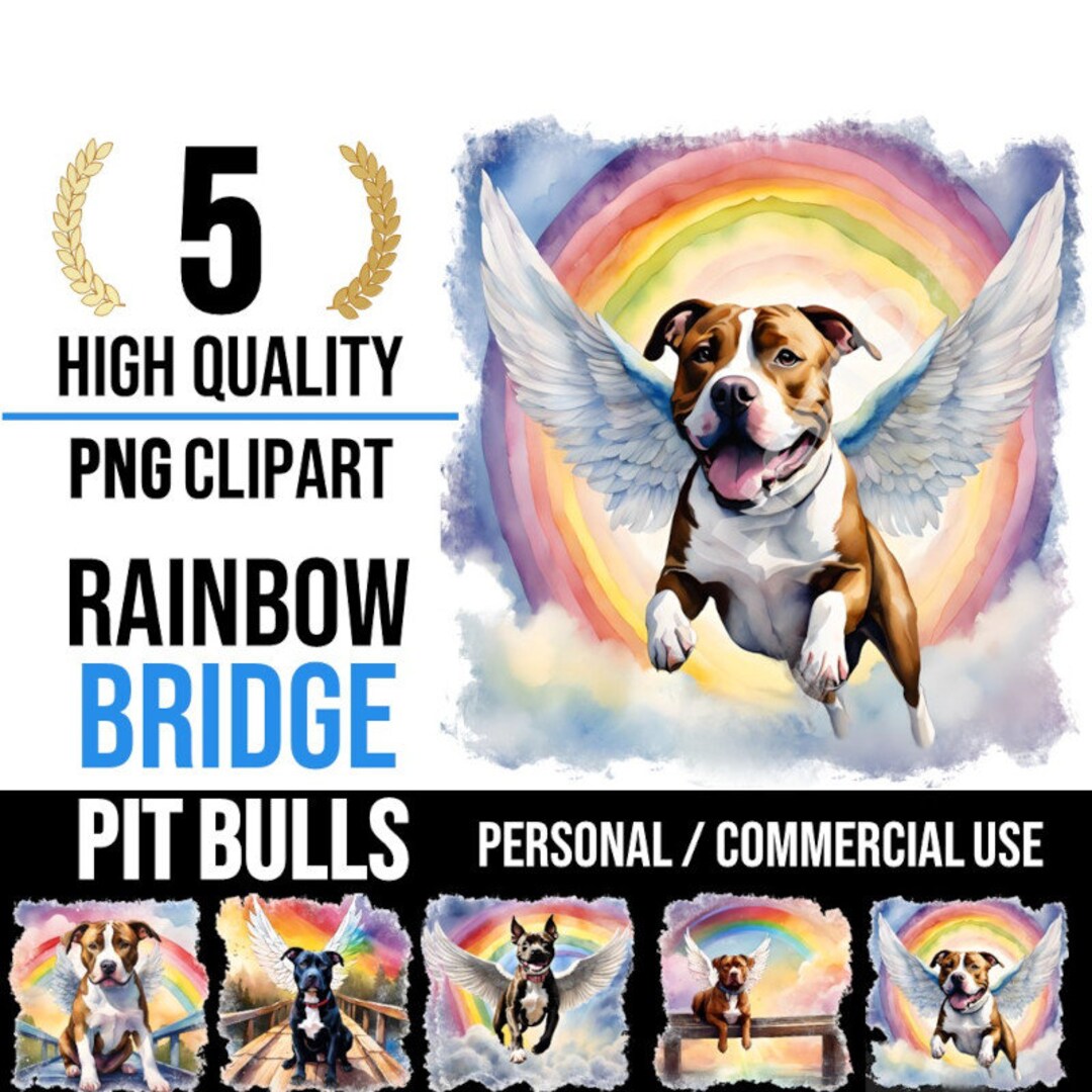 Rainbow Bridge Dog Pit Bull Angels, Digital AI Clipart, Pit Bull Pet ...