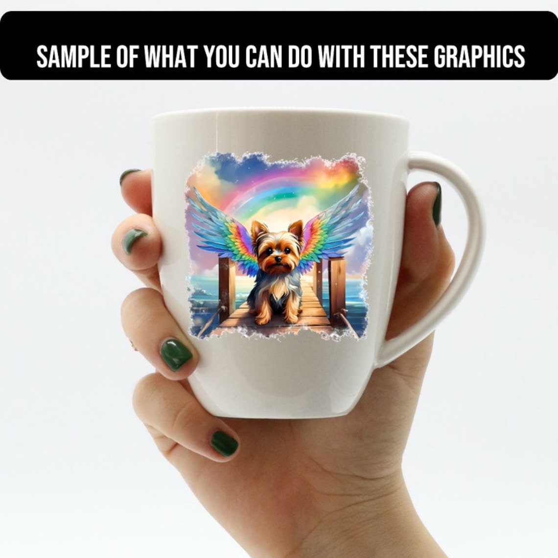 Rainbow Bridge Dog Yorkie Angels, Digital AI Clipart, Yorkie Memorial ...