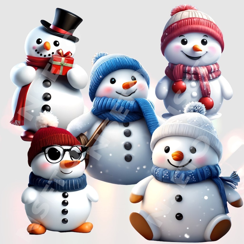Chibi Snowman Clip Art, With Transparent Background. Bundle of 20 PNG ...