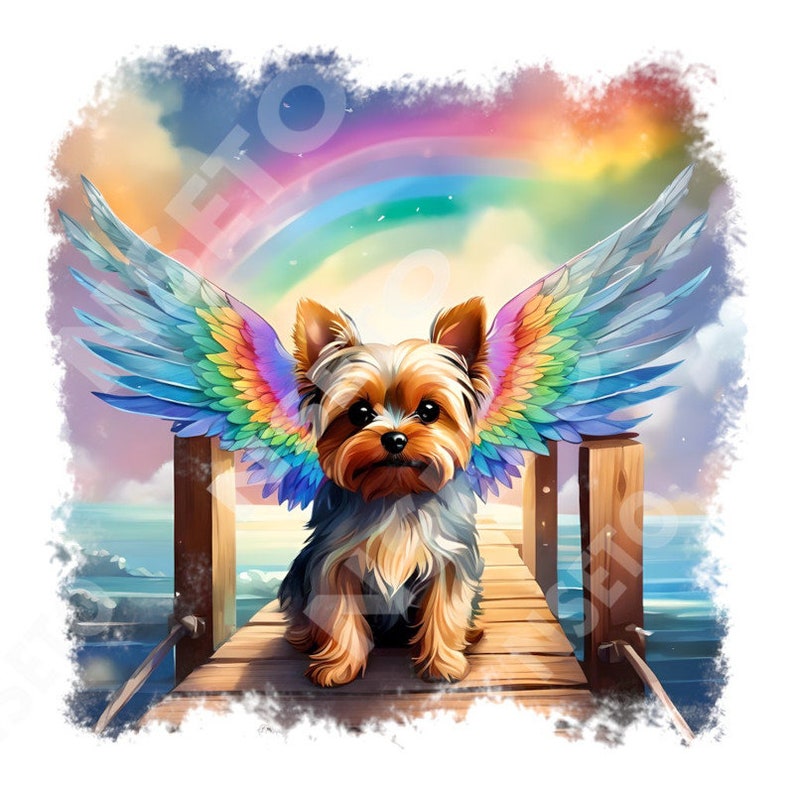 Rainbow Bridge Dog Yorkie Angels, Digital AI Clipart, Yorkie Memorial ...