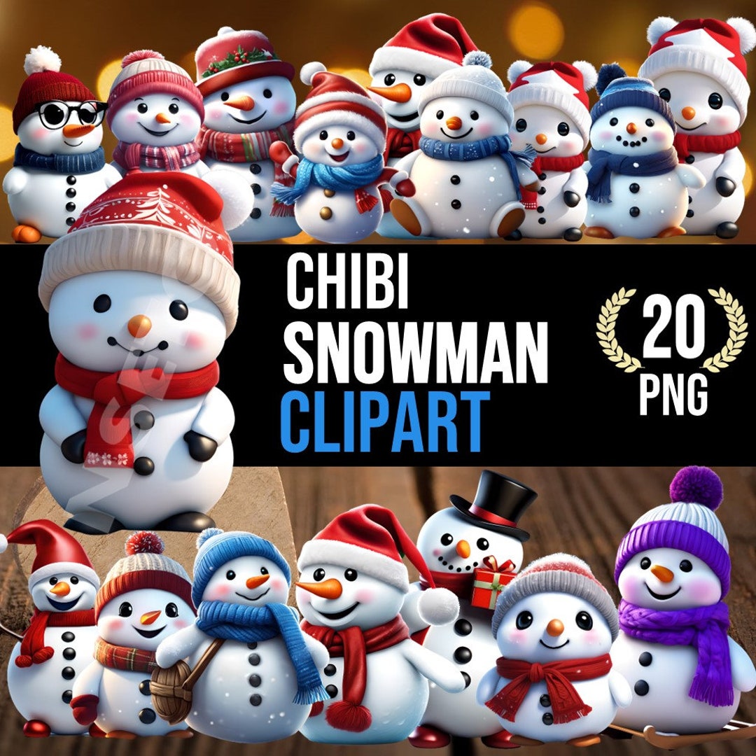 Chibi Snowman Clip Art, With Transparent Background. Bundle of 20 PNG Images for Your Art ...