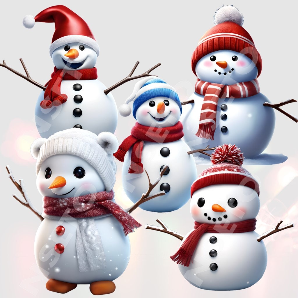 Chibi Snowman Clip Art, With Transparent Background. Bundle of 20 PNG ...