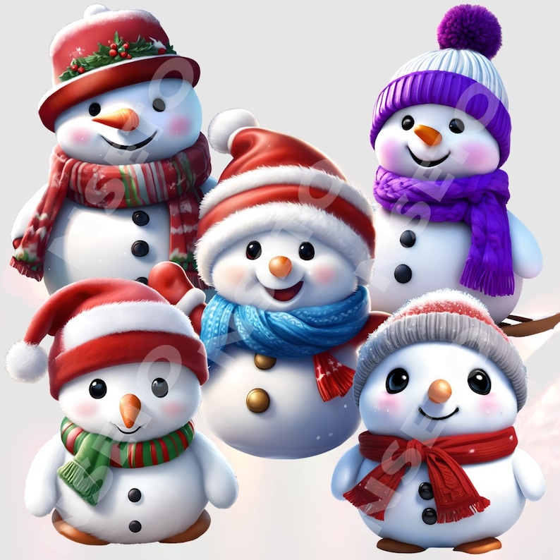 Chibi Snowman Clip Art, With Transparent Background. Bundle of 20 PNG ...