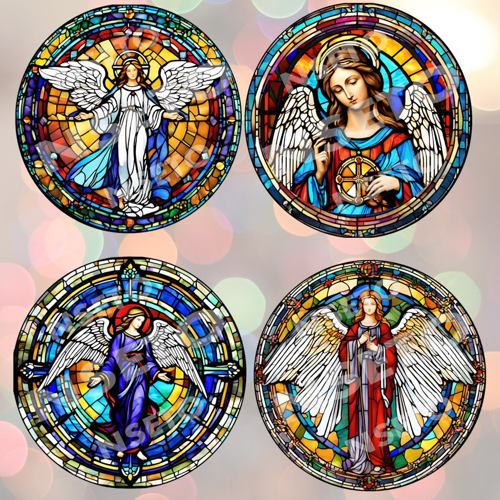10 Angels Clipart Featuring Round Stained Glass Designs. Round - Etsy
