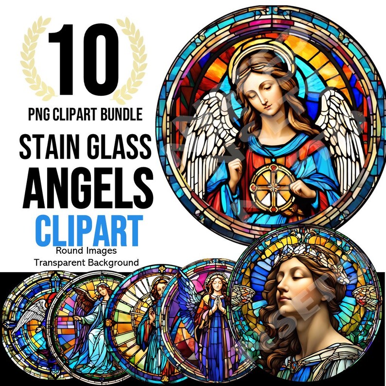 10 Angels Clipart Featuring Round Stained Glass Designs. Round - Etsy