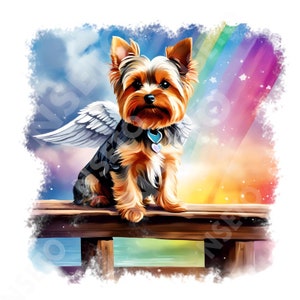 Rainbow Bridge Dog Yorkie Angels, Digital AI Clipart, Yorkie Memorial ...