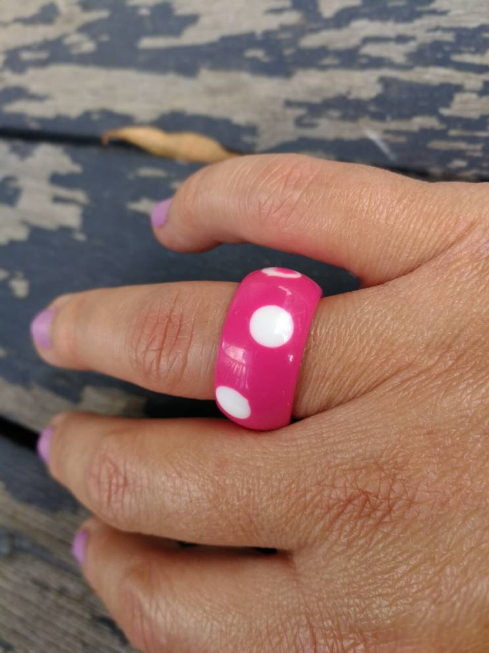 Vintage Pink Dotted Plastic Ring - Etsy
