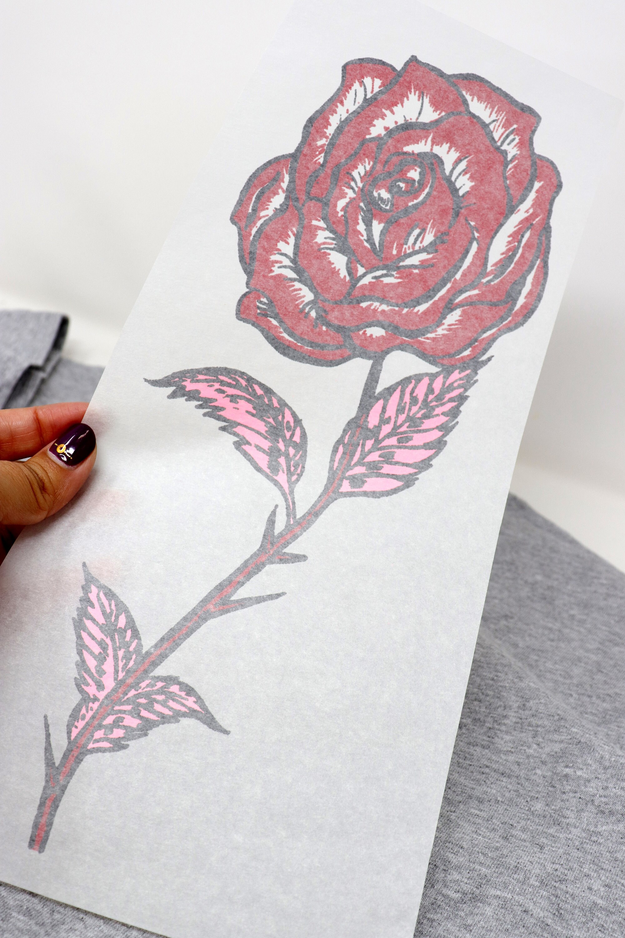 Vintage Long Steam Rose Heat Transfer / Red Rose Iron On / | Etsy