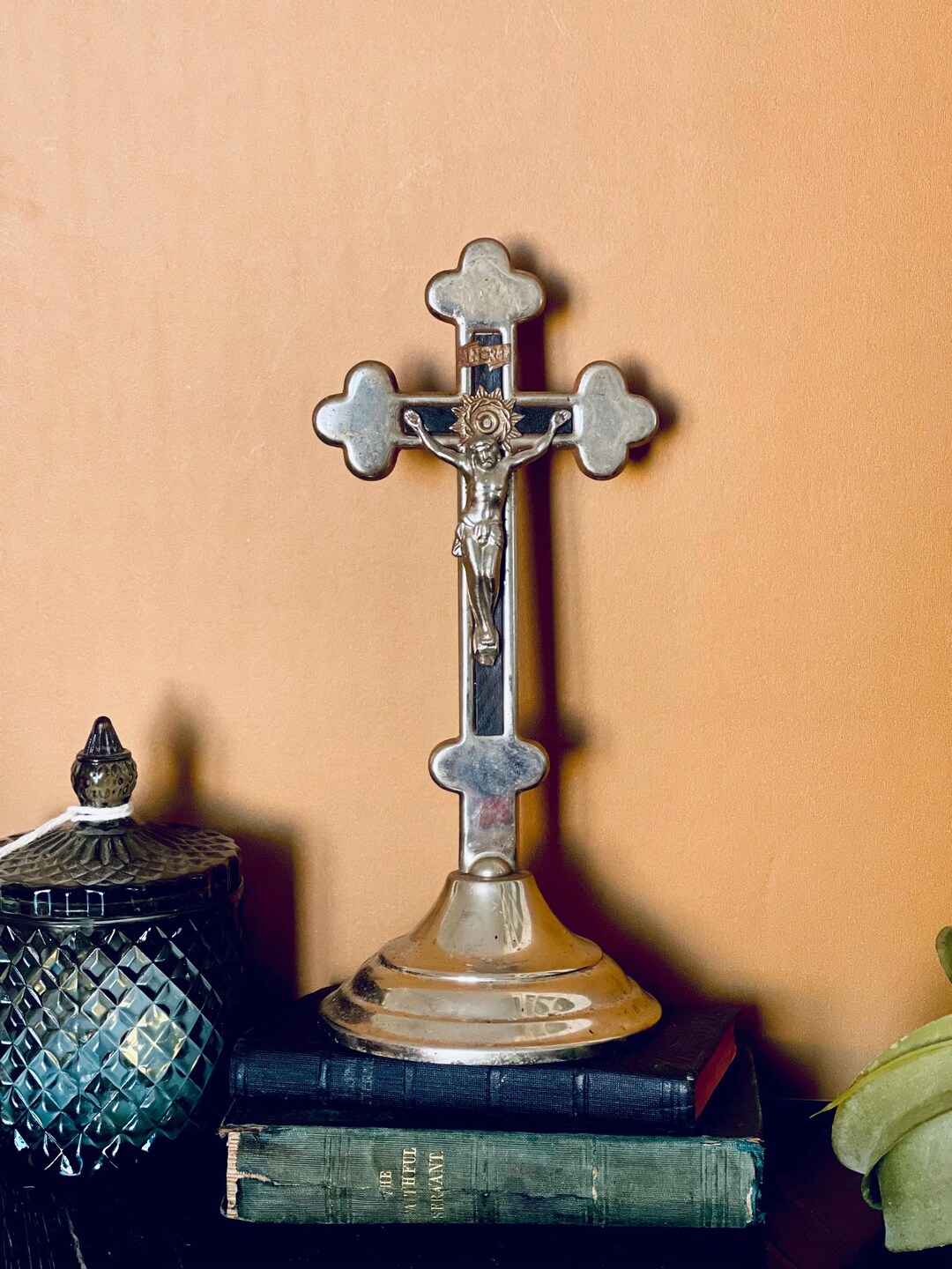 Vintage Altar Cross 9.5 Silver & Wood Inlay / Vintage Stand-alone Altar ...