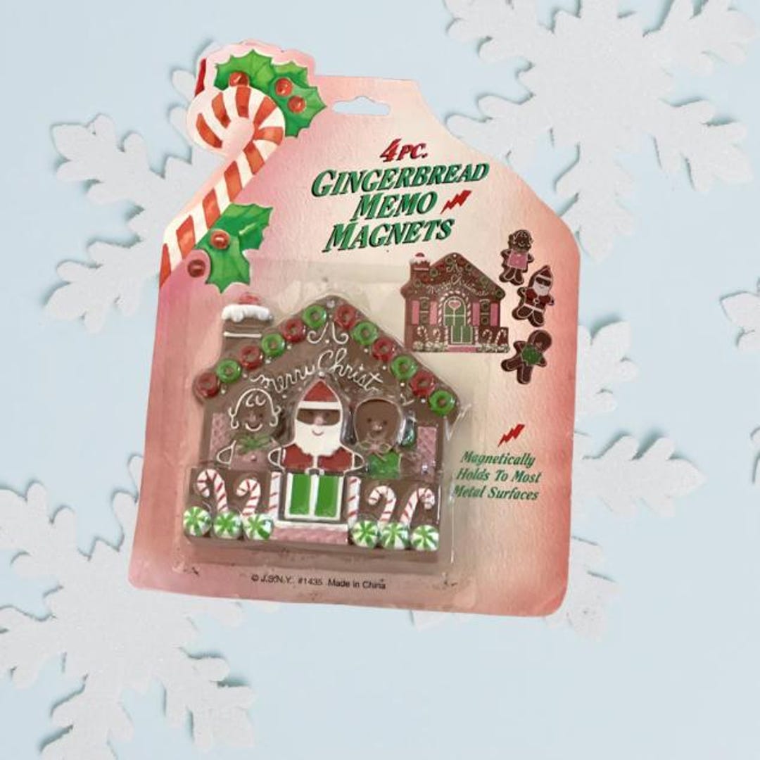 Vintage JSNY Gingerbread Memo Magnets Set | 4pc Gingerbread House ...