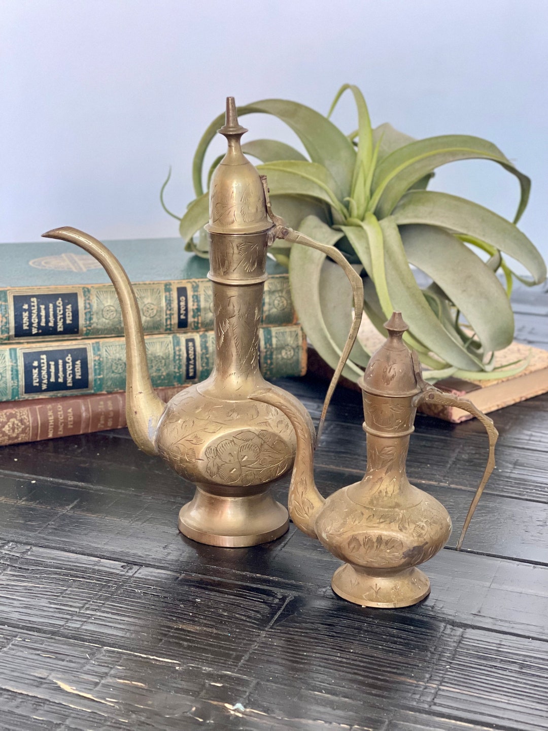 Vintage Brass Ornate Dallah Coffee Pot 9" & 5" | Aged Brass Teapots ...