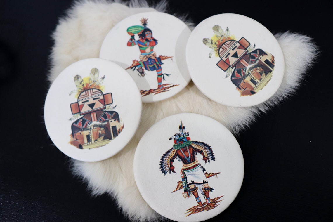 4 Vintage Native American Sandstone Coasters / Round Sandstone | Etsy