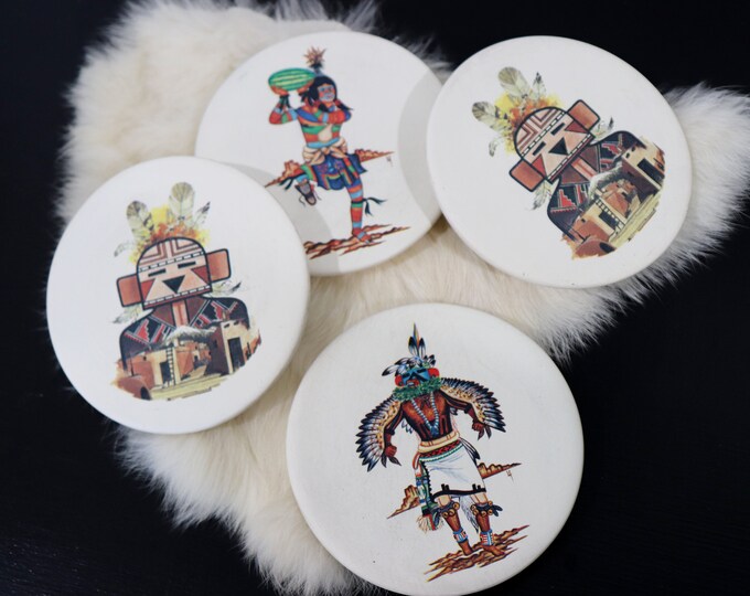 4 Vintage Native American Sandstone Coasters / Round Sandstone - Etsy