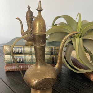 Vintage Brass Ornate Dallah Coffee Pot 9" & 5" | Aged Brass Teapots ...