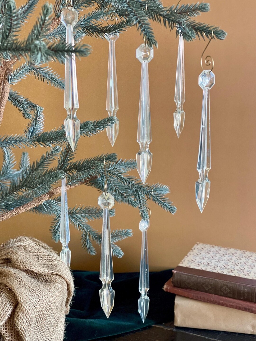 Vintage Clear Lucite Icicle Tree Ornament Set of 8 Made in Hong Kong ...
