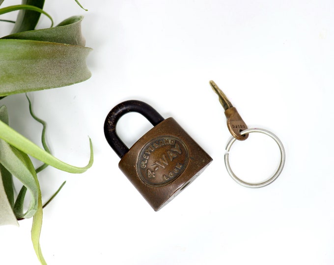 Vintage Brass Cleveland 4-way Lock & Key / Vintage Brass Padlock ...