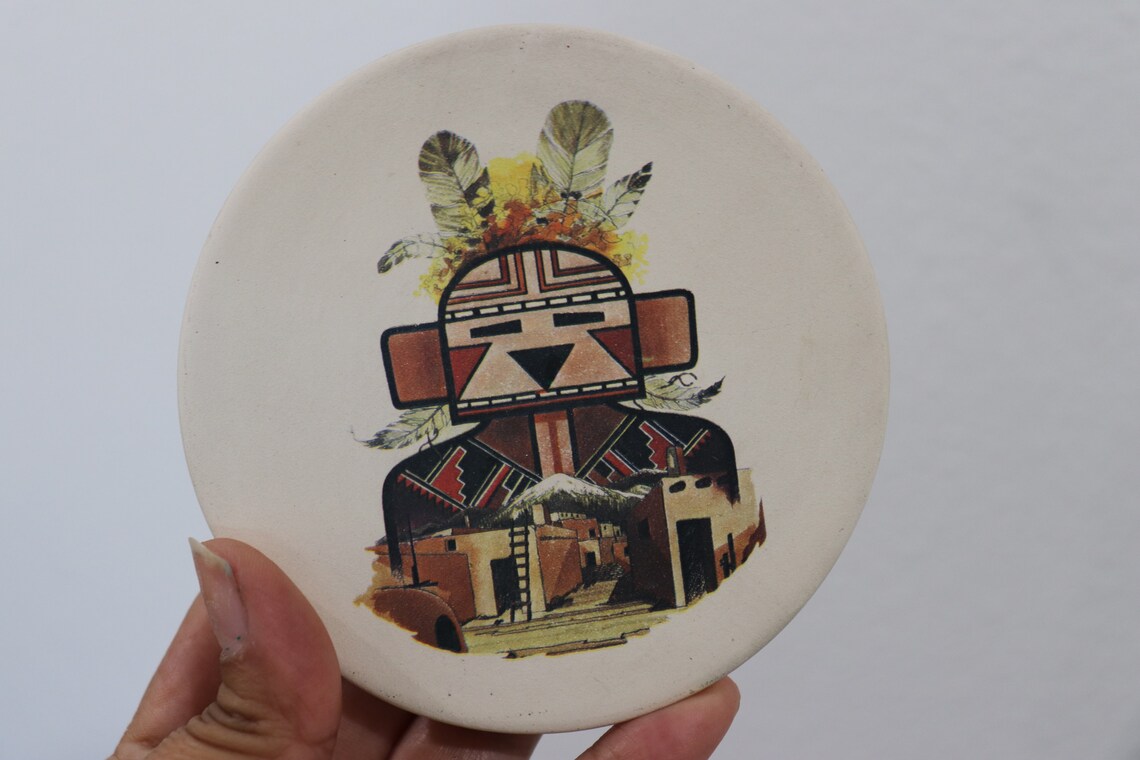 4 Vintage Native American Sandstone Coasters / Round Sandstone | Etsy