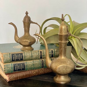 Vintage Brass Ornate Dallah Coffee Pot 9" & 5" | Aged Brass Teapots ...