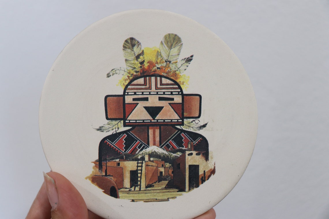 4 Vintage Native American Sandstone Coasters / Round Sandstone | Etsy