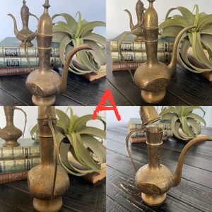 Vintage Brass Ornate Dallah Coffee Pot 9" & 5" | Aged Brass Teapots ...