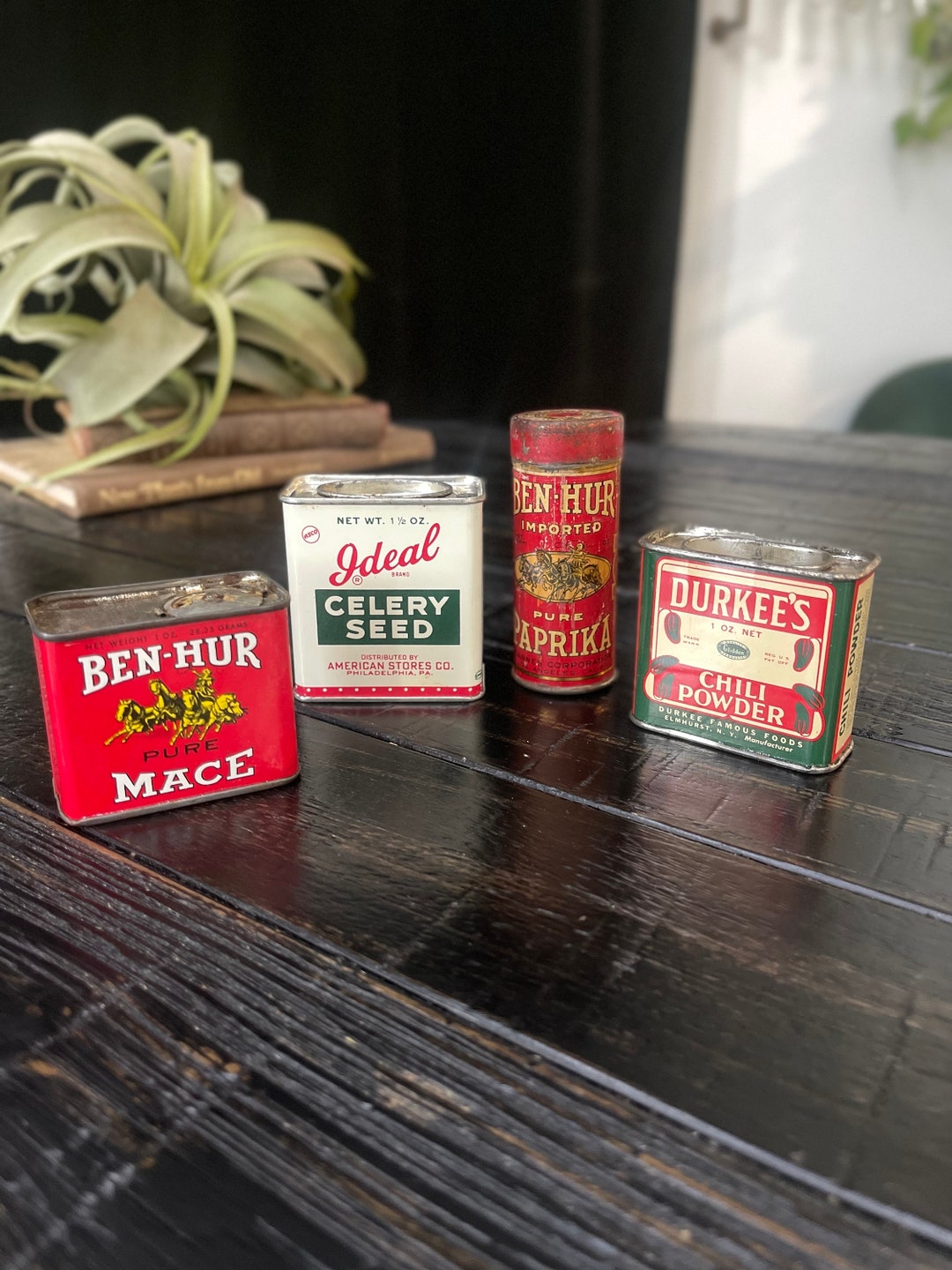 Vibrant Vintage Tin Spice Jars Ben-hur, Ideal & Durkee's Set of 4 Retro ...