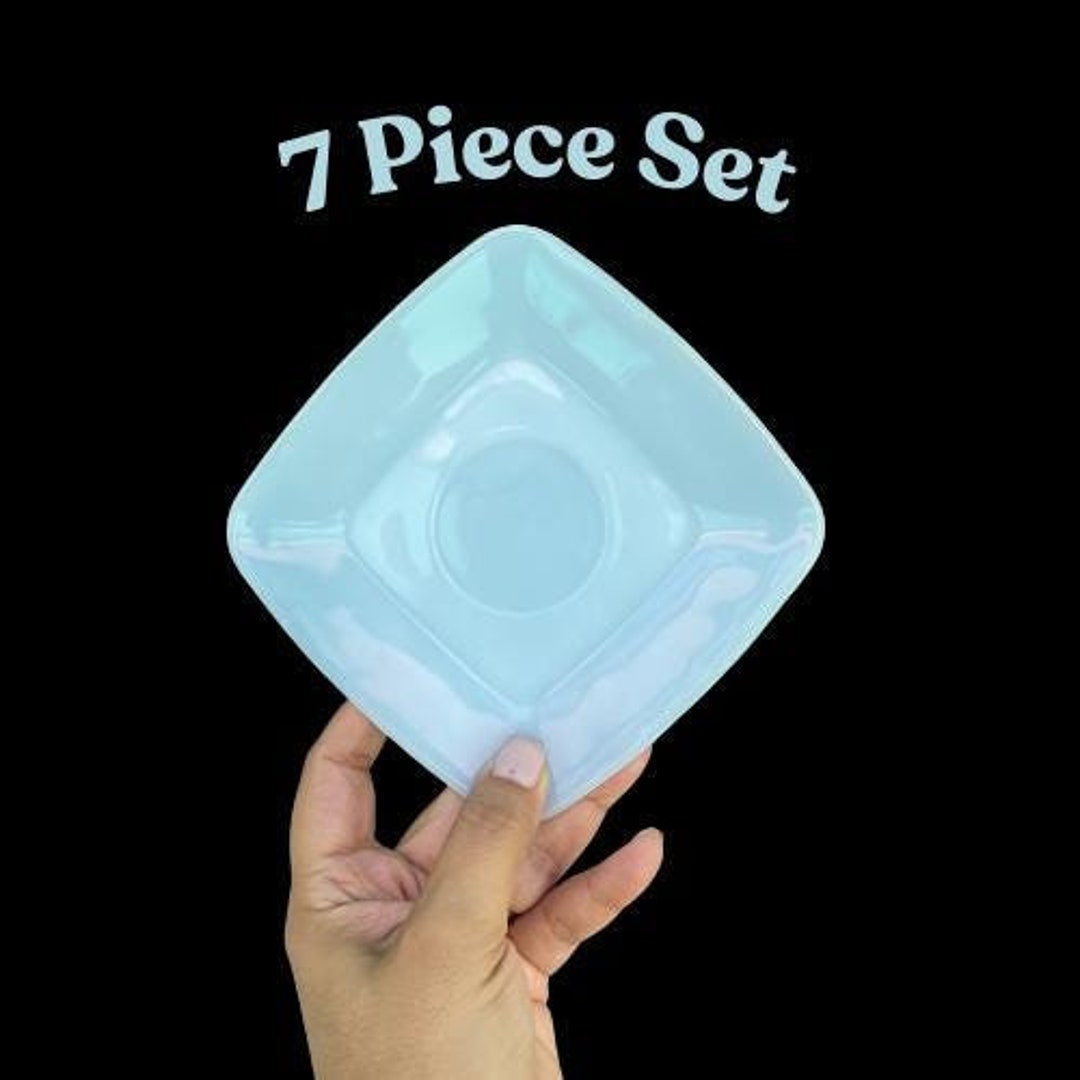 Fire King Delphite Blue Square Glass Saucer Plates Set of 7 | 5.5" Fire ...