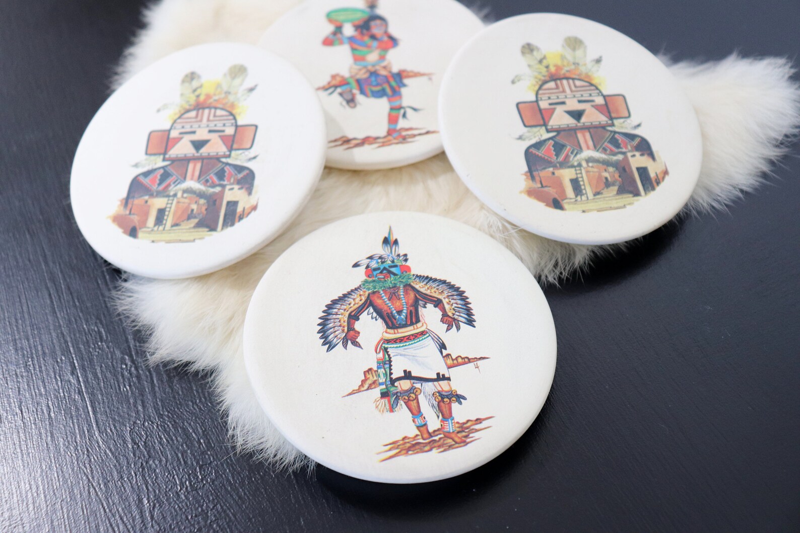 4 Vintage Native American Sandstone Coasters / Round Sandstone | Etsy