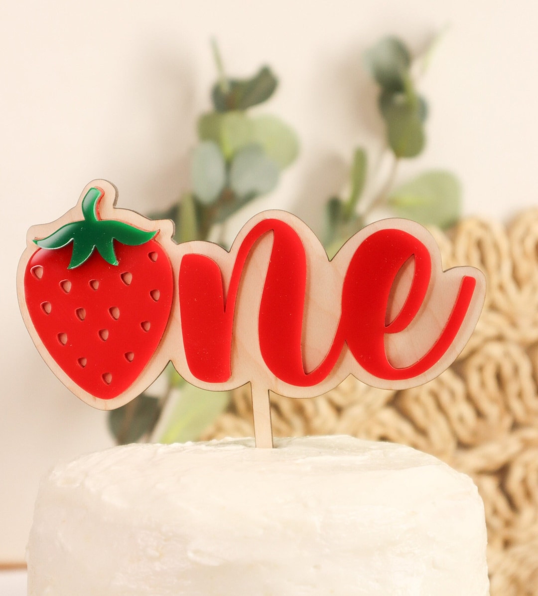 Strawberry Cake Topper, First Birthday, 3D Cake Topper, Birthday Cake ...