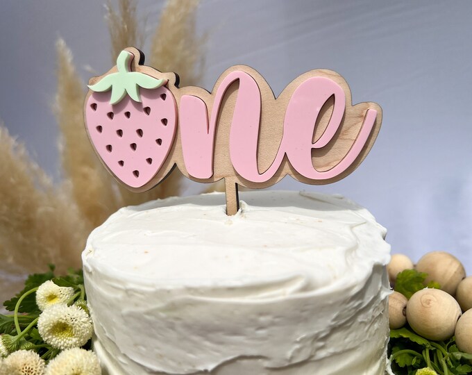 Strawberry Cake Topper, First Birthday, 3D Cake Topper, Birthday Cake ...