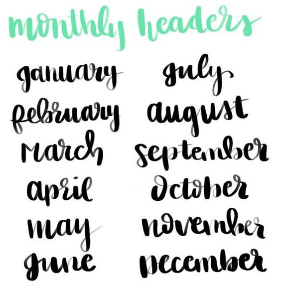 Monthly Headers PNG Calligraphy Files PNG Bujo Printable | Etsy