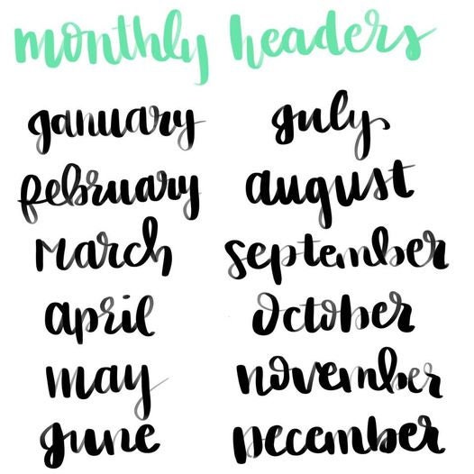 Monthly Headers PNG Calligraphy Files PNG Bujo Printable | Etsy