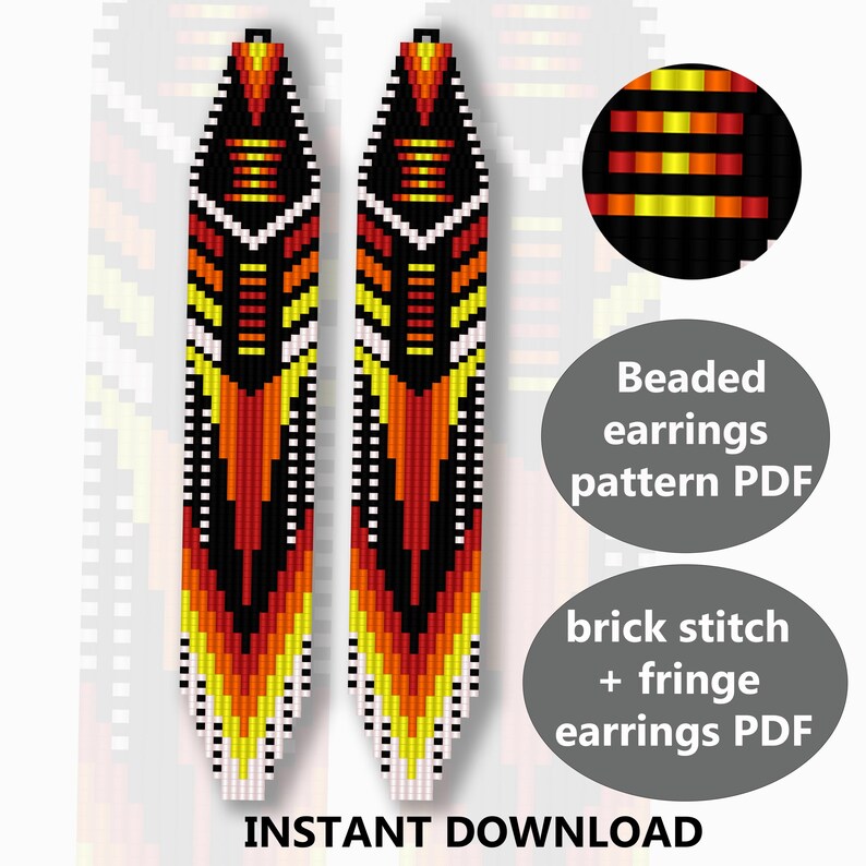 Red Wind Beaded Earrings PDF Pattern: Brick Stitch Fringe Earrings - Etsy