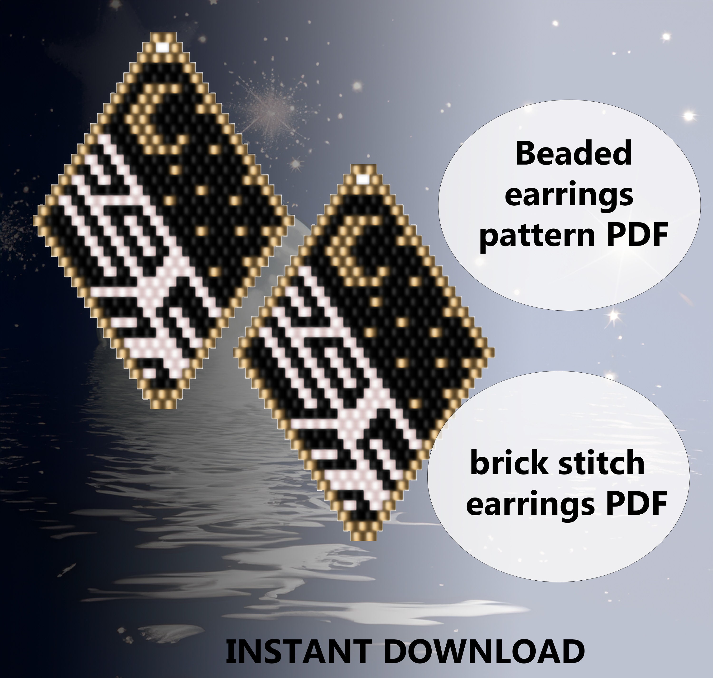PDF Pattern Brick Stitch Minimalistic Beaded Earring Moon and - Etsy