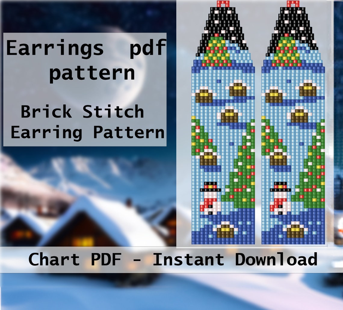 PDF Pattern of Beaded Earring bright Christmas Stitch Pattern for Fringed Beaded Earrings, PDF ...
