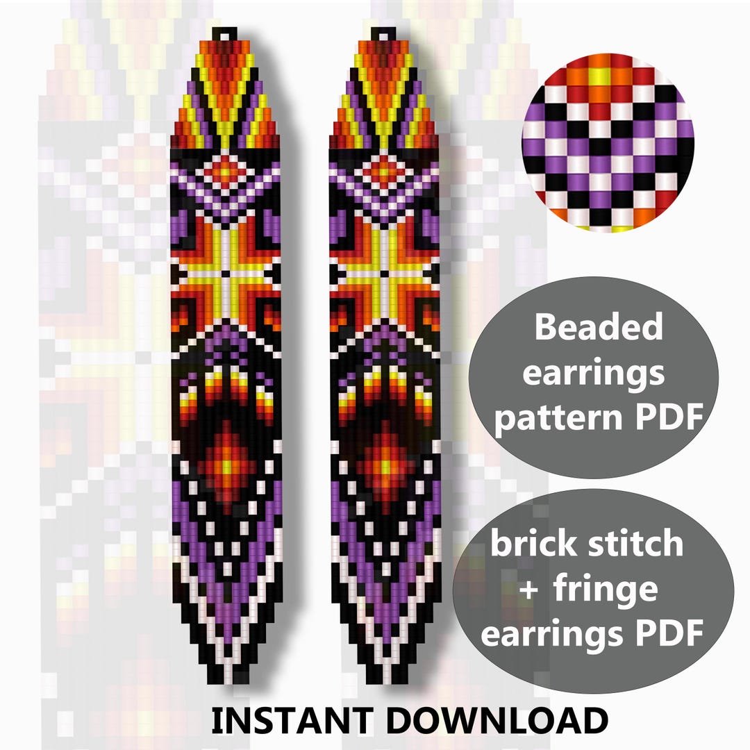 Raven Light Beaded Earrings Pattern: Brick Stitch Fringe (PDF Pattern ...