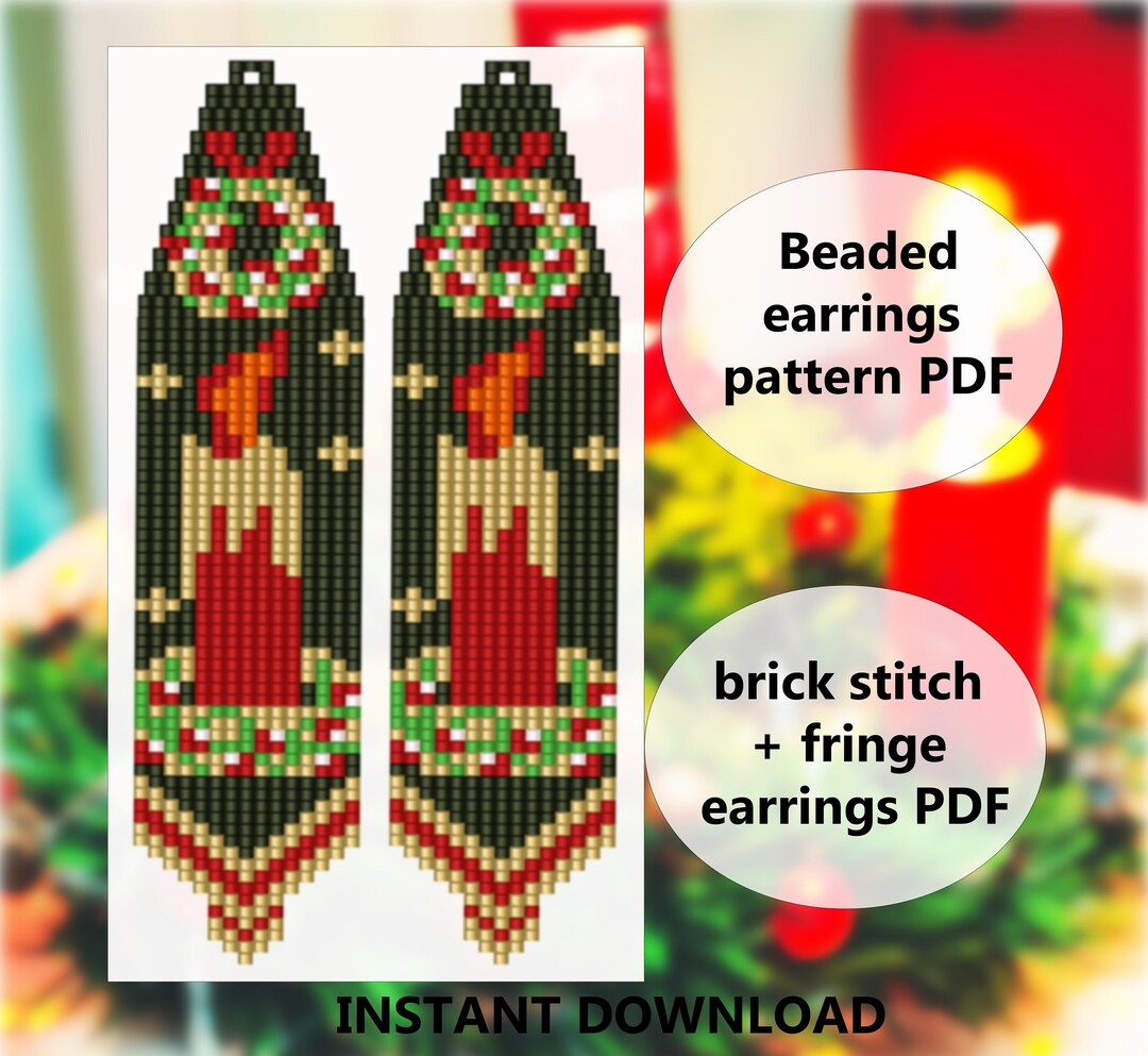 PDF Pattern Long Earrings christmas Dinner Stitch Pattern for Fringed ...