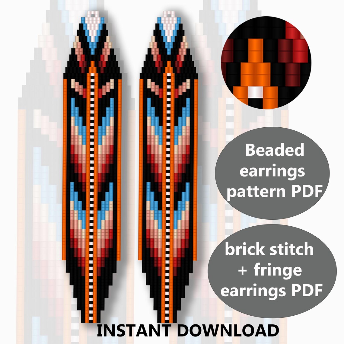 Brick Stitch Beaded Earrings Pattern: Lone Feather Fringe (PDF Pattern ...