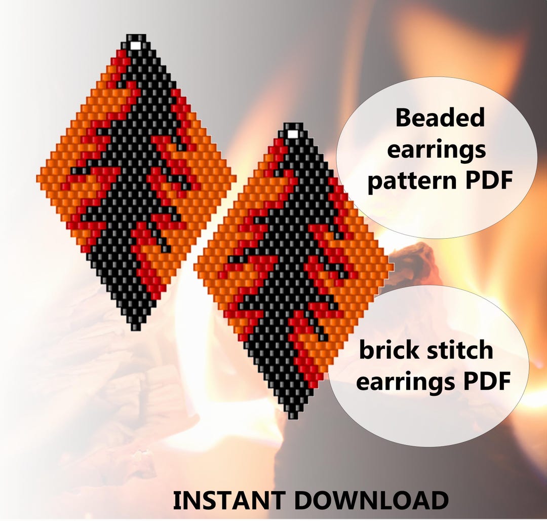 Beaded Flame Earrings PDF Pattern, Brick Stitch Design (digital ...